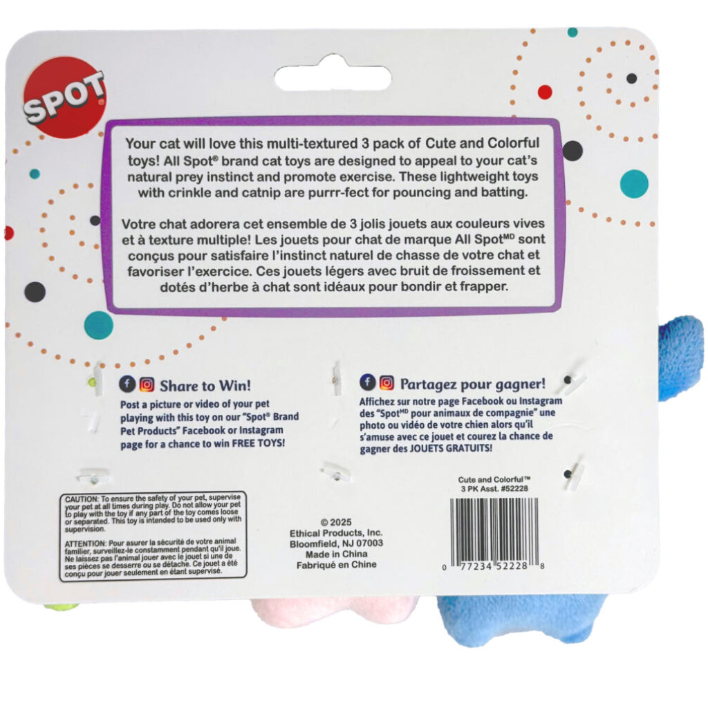 Spot Cute and Colorful Crinkly Catnip Cat Toys – 3 Pack | HardyPaw