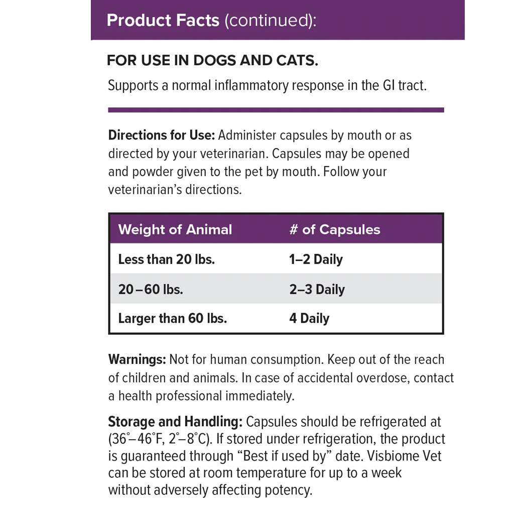 Visbiome Vet Probiotic Capsules for Dogs & Cats - 112.5B CFUs (40ct)