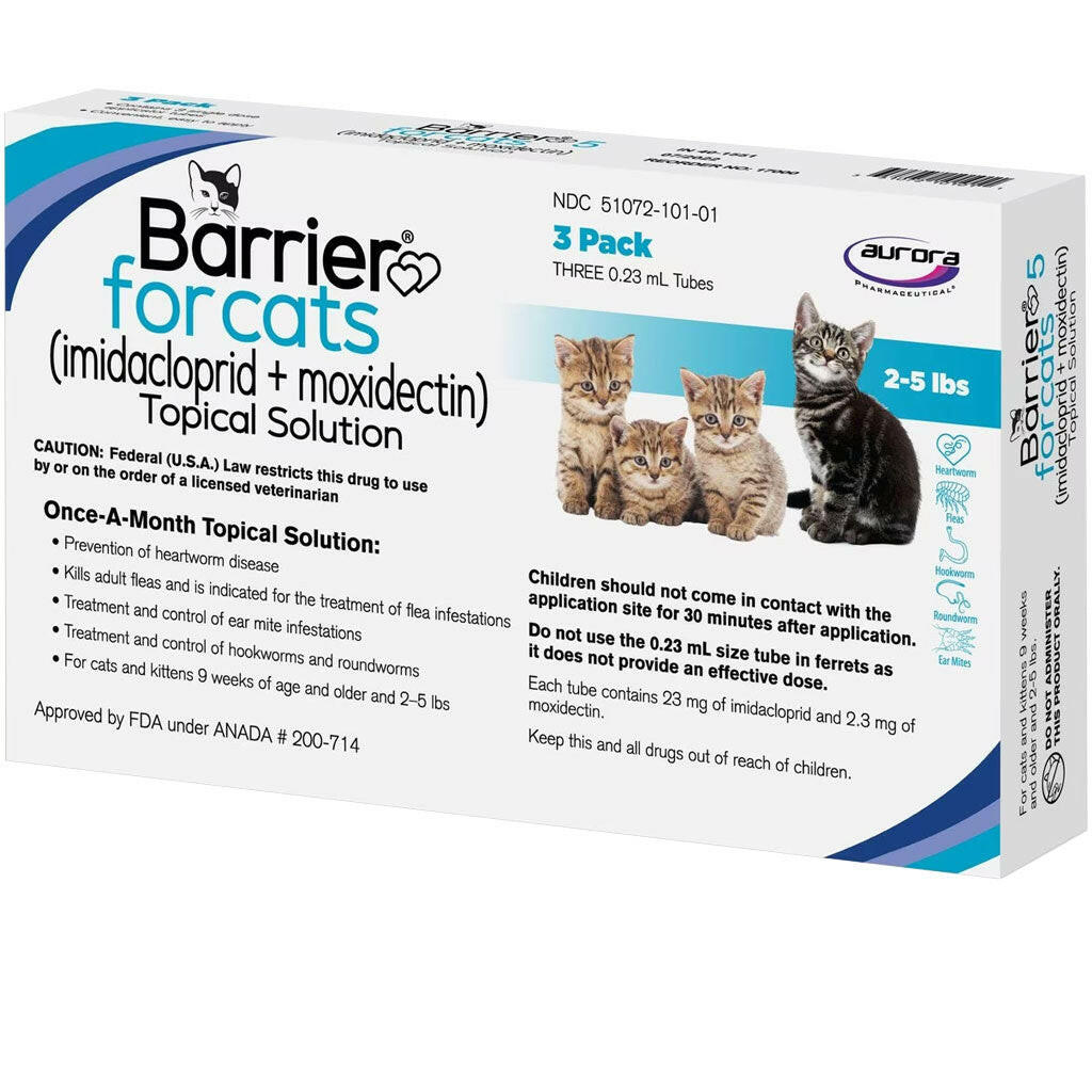 Barrier Topical Solution for Cats 2-5 lbs – Flea, Worm & Mite Treatment