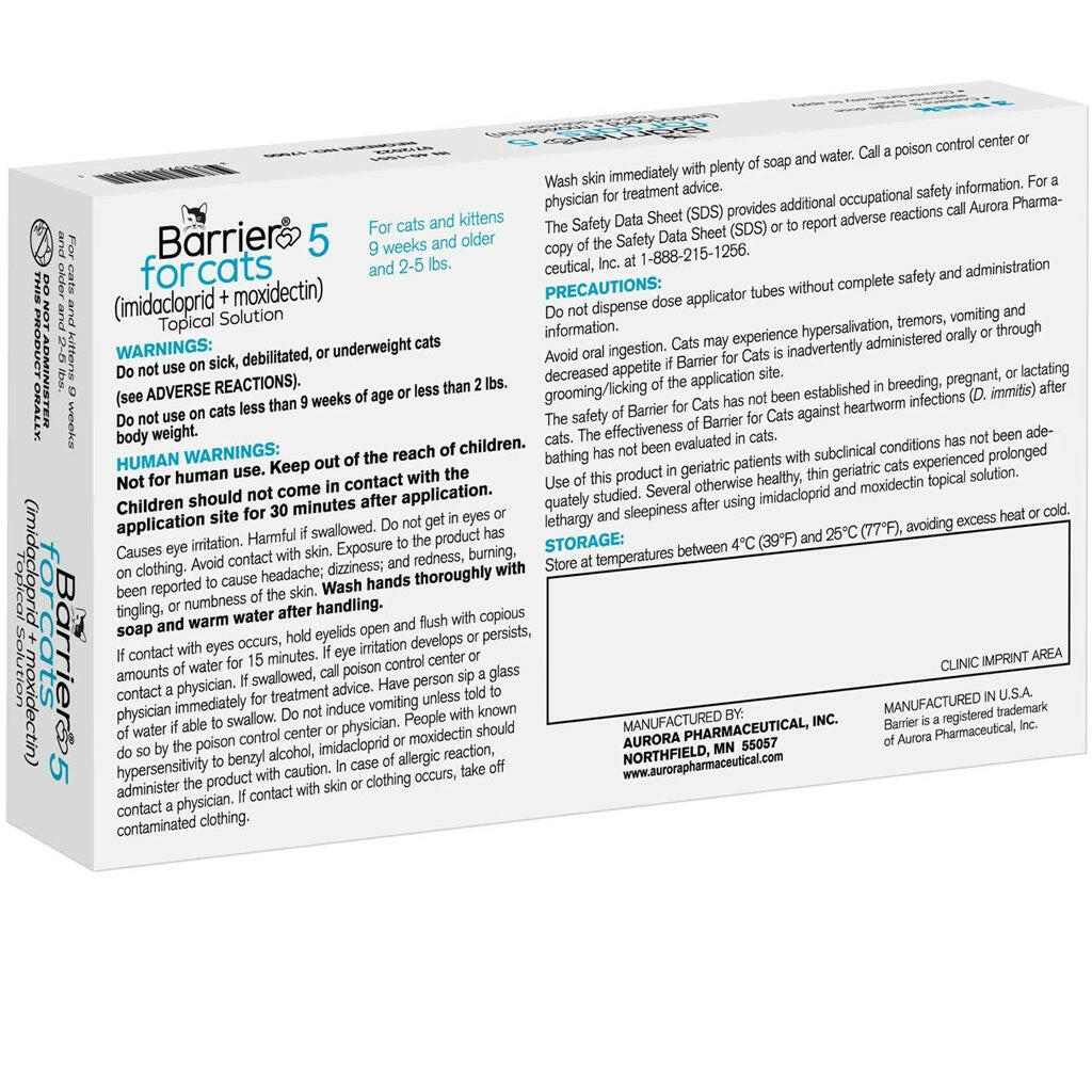 Barrier Topical Solution for Cats 2-5 lbs – Flea, Worm & Mite Treatment