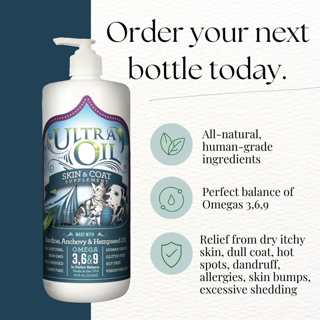 Ultra Oil Skin & Coat Supplement for Dogs & Cats – Shiny, Healthy Coats